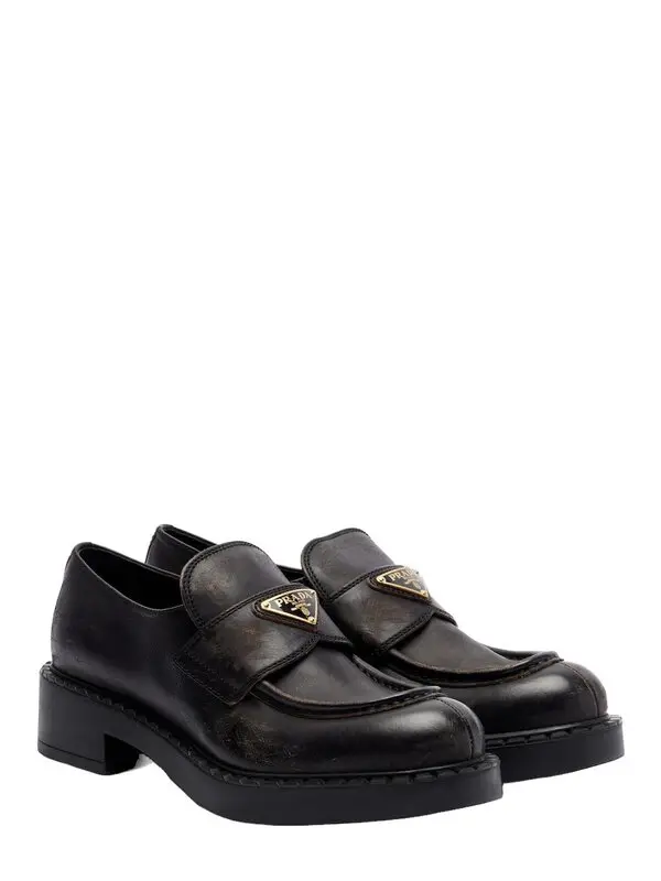 Prada Leather Penny Loafers - Black