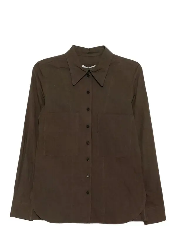 LOW CLASSIC Long Sleeve Button Up Shirt - Brown