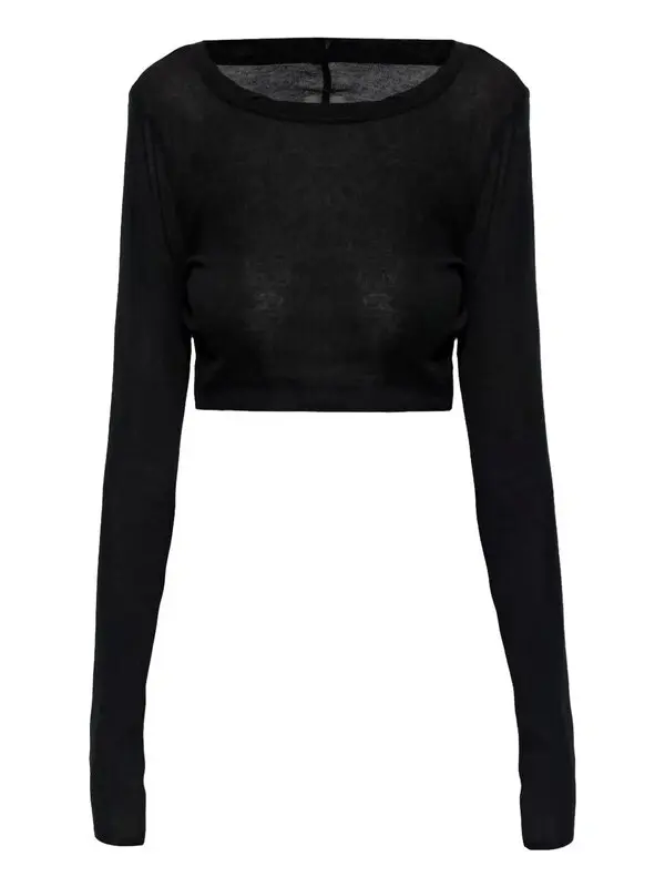 Rick Owens Long Sleeve Sheer Cropped Top - Black