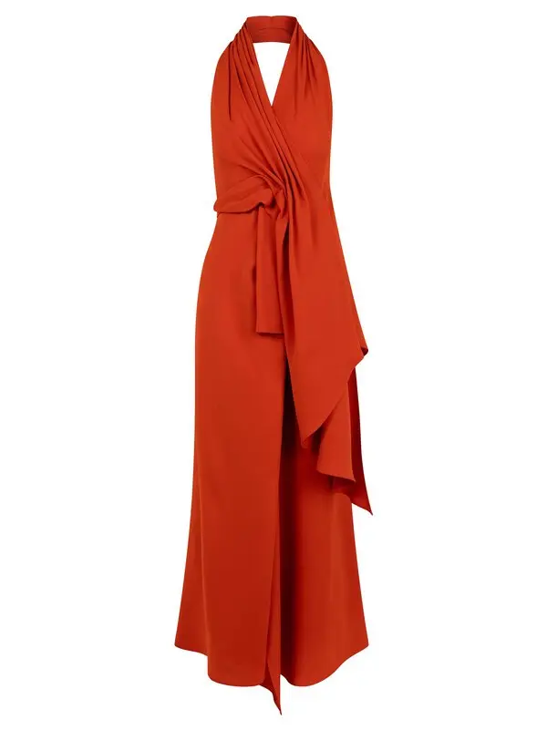 HEIRLOME Barbara Layered Silk Maxi Halter Dress - Orange
