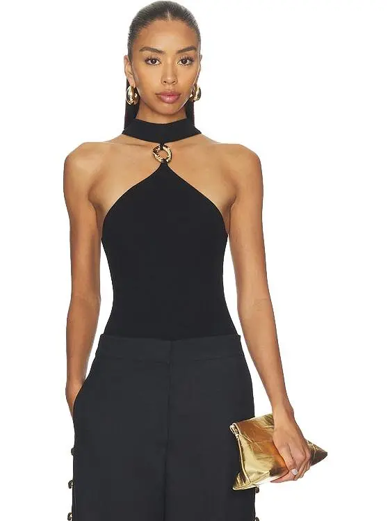 Simkhai Halter Neck Top With Gold-tone Ring Hardware - Black
