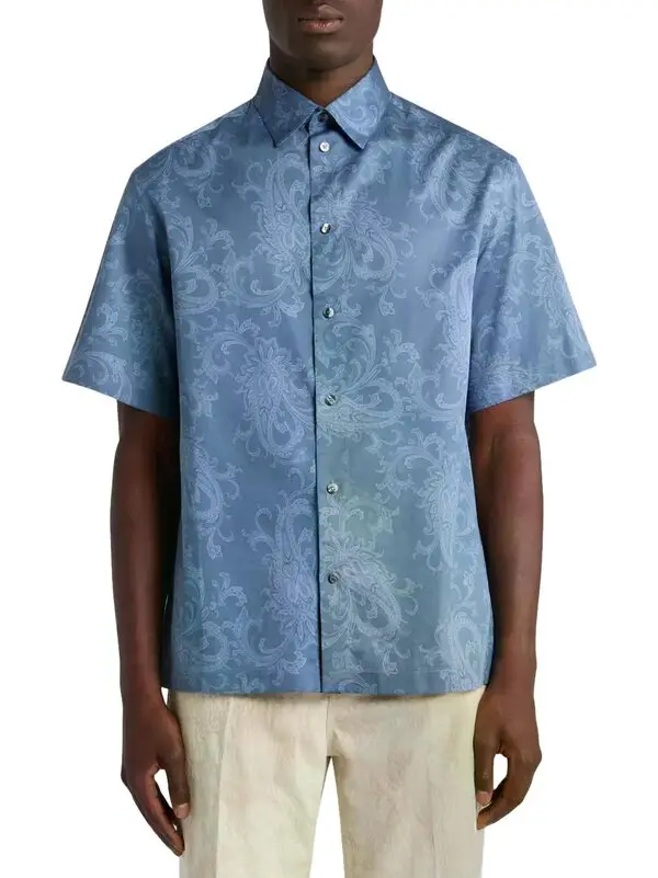 Etro Floral-paisley Cotton Shirt - Blue