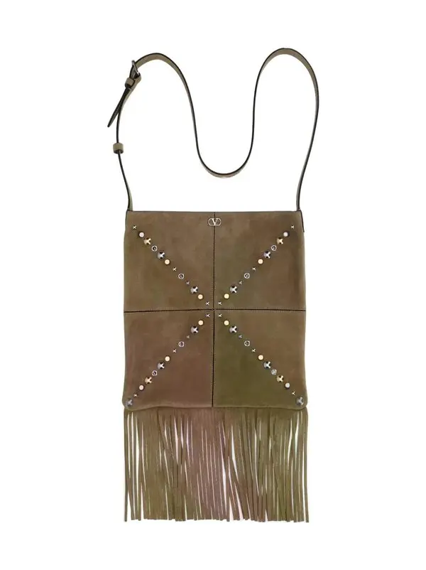 Valentino Garavani Nellcôte Studded Fringed Shoulder Bag - Brown