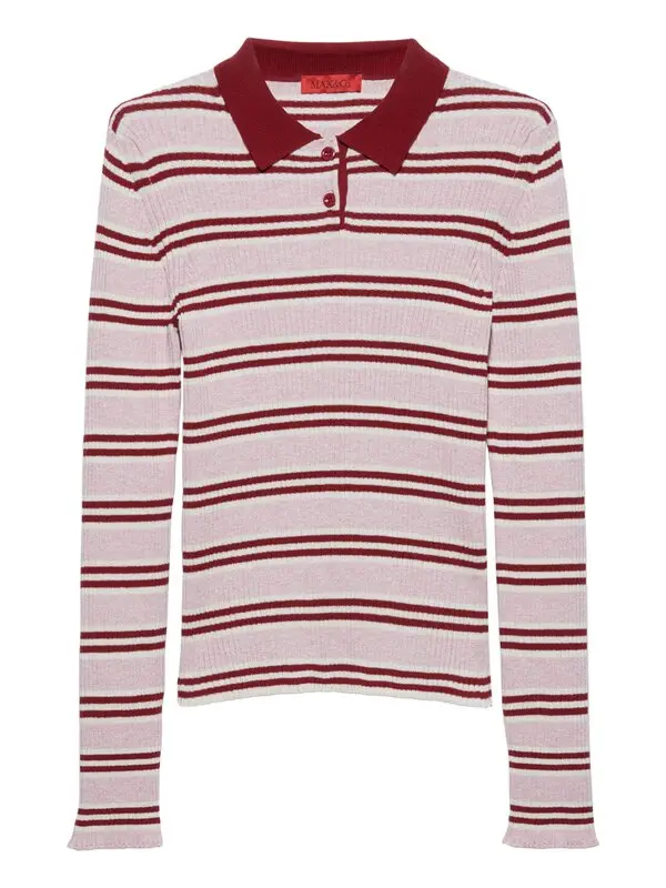 Max & Co. Rib-knit Striped Polo Sweater - Red