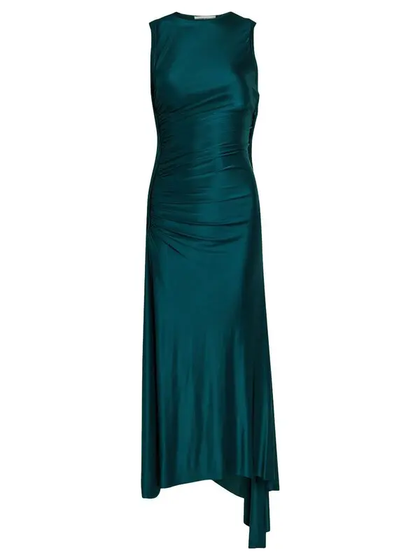 Victoria Beckham Ruched Asymmetric Midi Dress - Teal