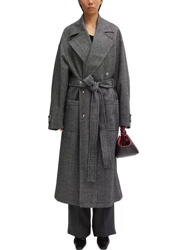 Fiorucci Belted Herringbone Coat - Grey