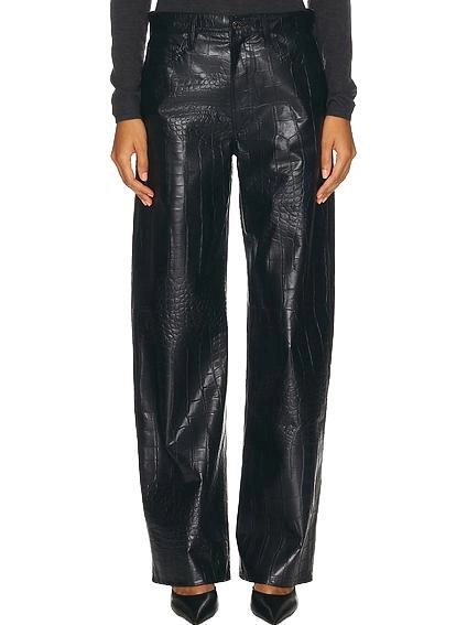 AGOLDE Arc Pant In Black Faux Leather - Croc