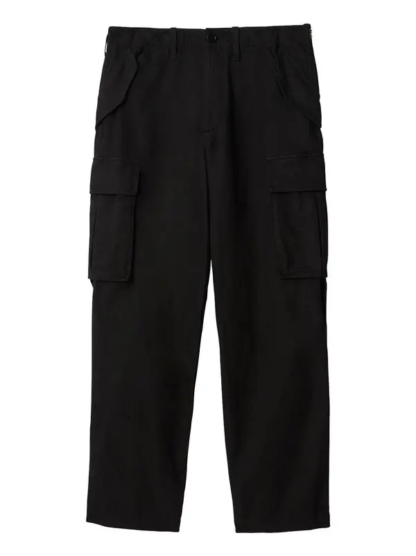 Burberry Cotton Cargo Trousers With Check Belt - Black