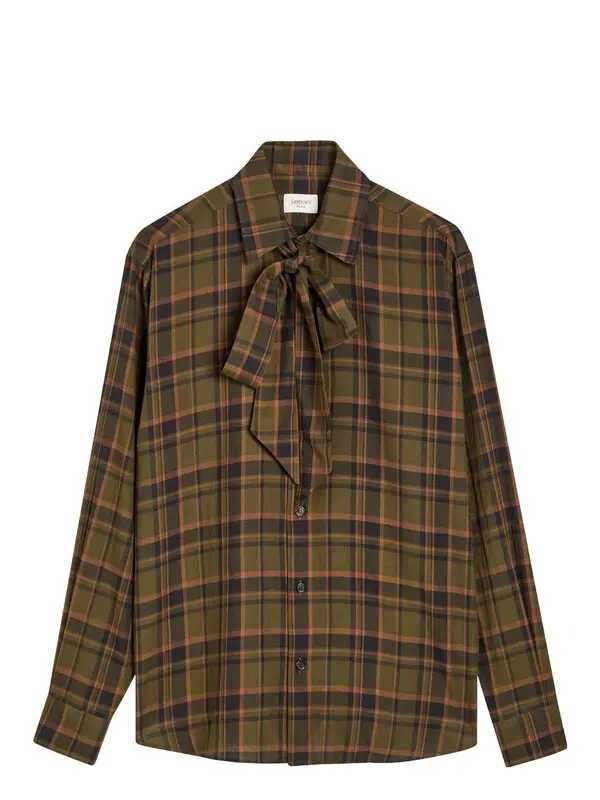 Saint Laurent Checked Tie-neck Cotton Shirt - Multicoloured 1