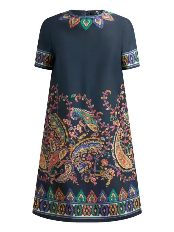 Etro Paisley And Floral Print Tunic Dress In Silk - Blue
