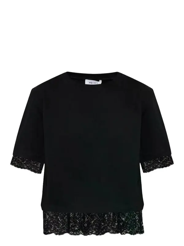 Alexander McQueen Lace-trimmed Short-sleeved T-shirt - Black