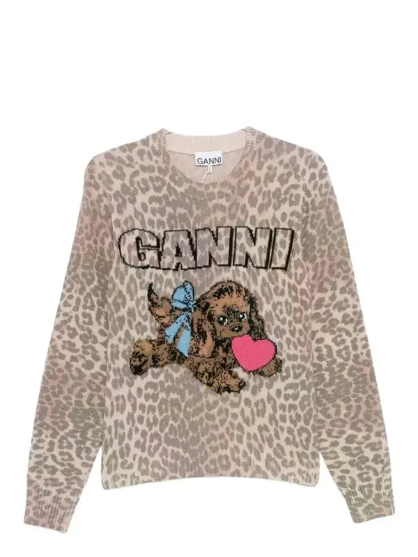 GANNI Leopard Appliqué Sweater - Neutrals