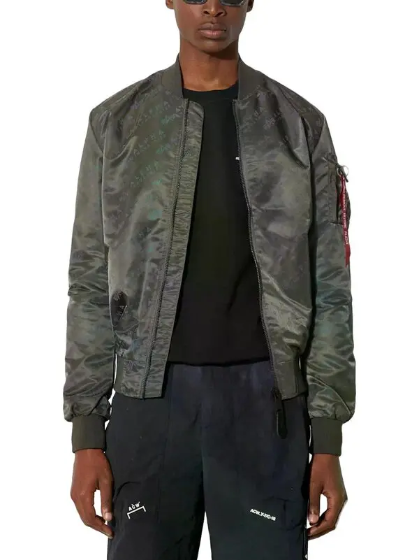 Alpha Industries Bomber Jacket With All-over Logo Print - Grey