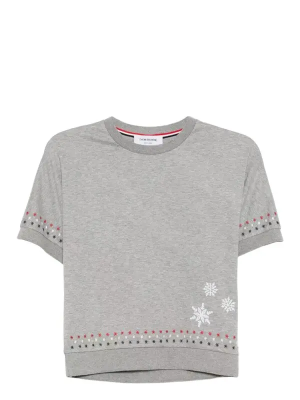 Thom Browne Snowflake Embroidered Cotton T-shirt - Grey