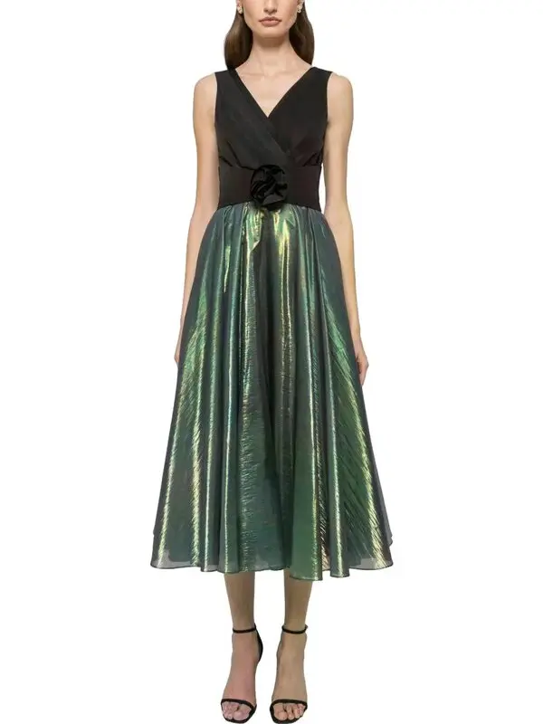 NISSA Floral Detail V-neck Midi Dress - Green