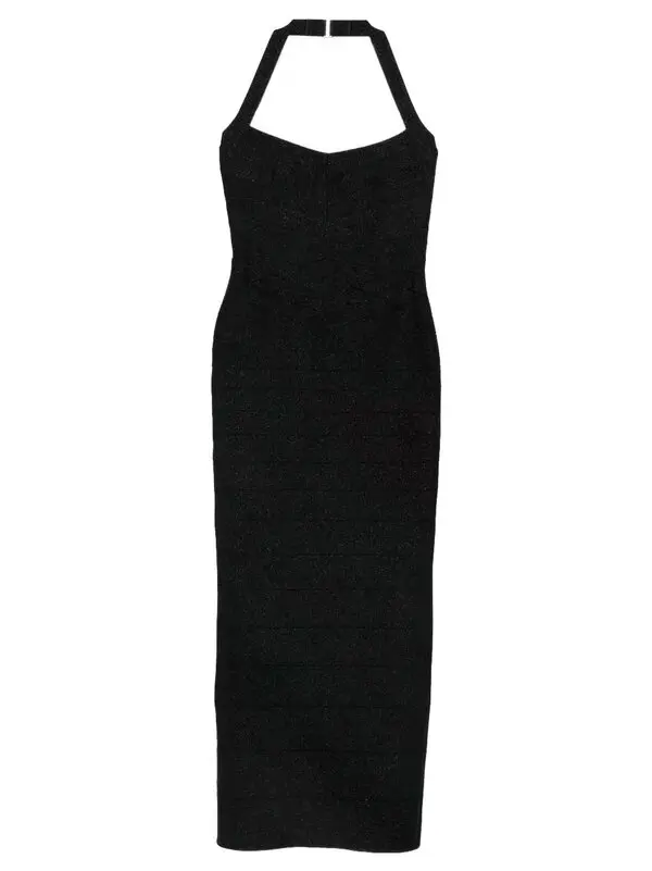 Herve Leger Maxine Gown Horizontal Stripe Midi Dress - Black
