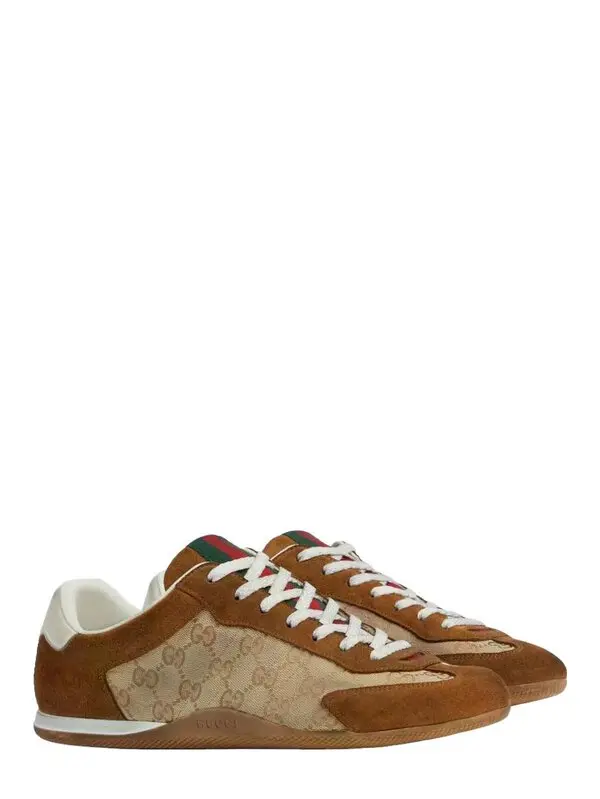 Gucci Gg Web Detail Suede Trim Sneakers - Neutrals