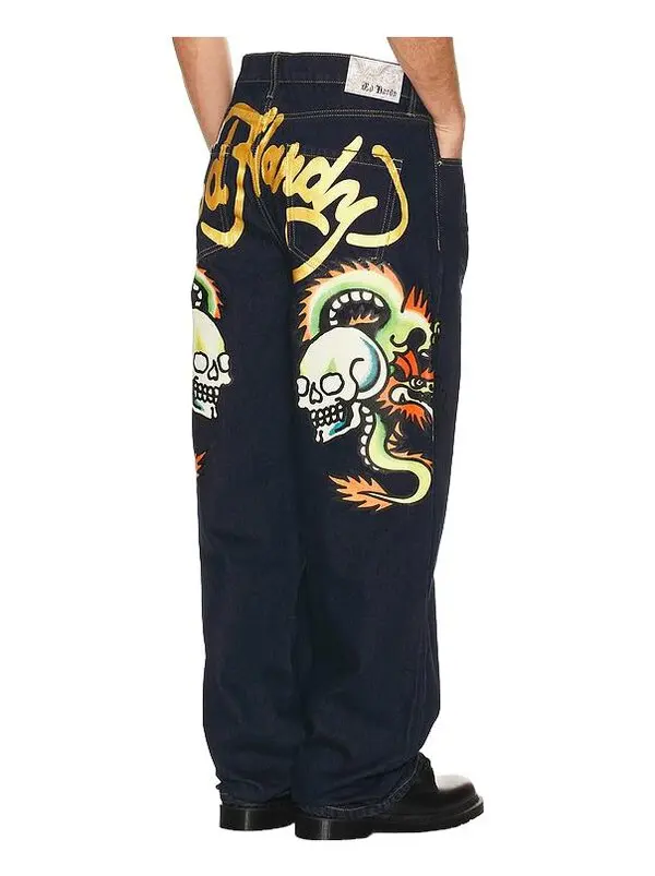 Ed Hardy Dragons Selvage Baggy Denim Trousers - Blue