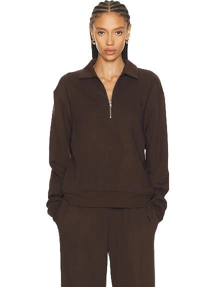 Eterne Zip-up Polo Sweatshirt With Embroidered Logo - Espresso
