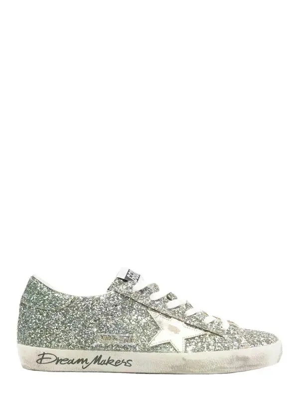GOLDEN GOOSE Glitter Star Patch Lace-up Sneakers - Silver