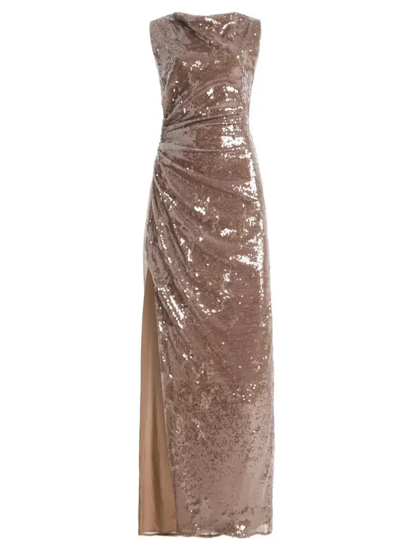 Lapointe Ruched Sequined Tulle Gown - Neutral