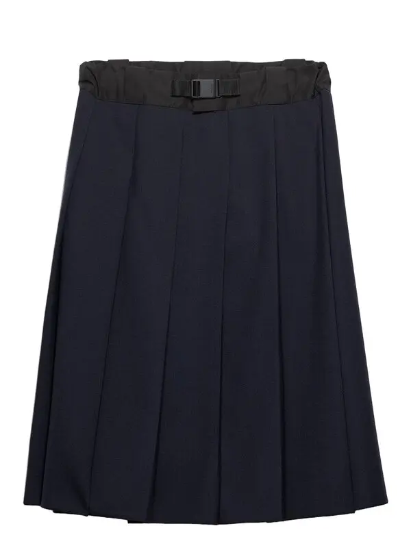 Prada Hopsack And Technical Fabric Pleated Midi Skirt - Navy
