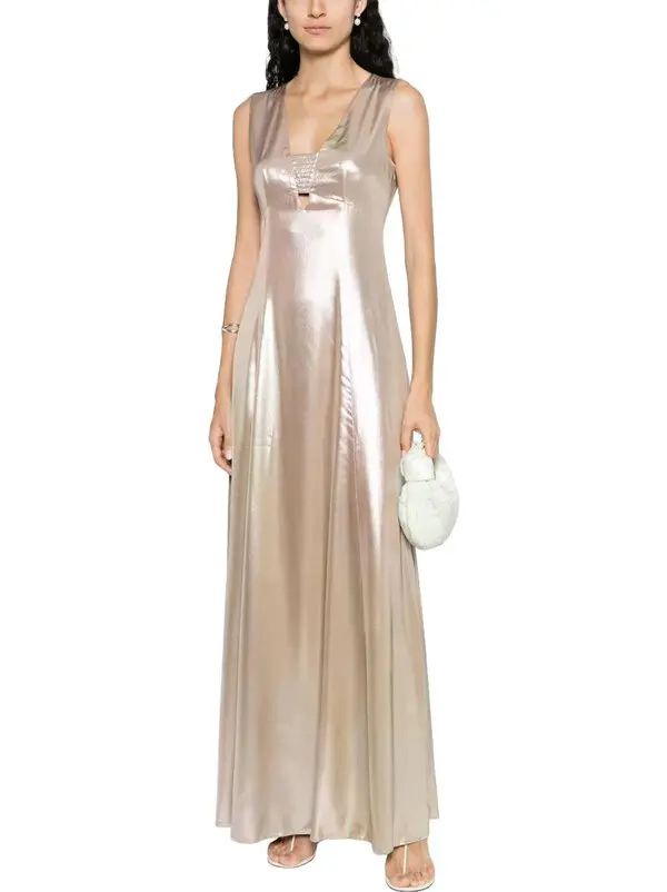 Peserico Laminated Flared Maxi Dress - Neutrals
