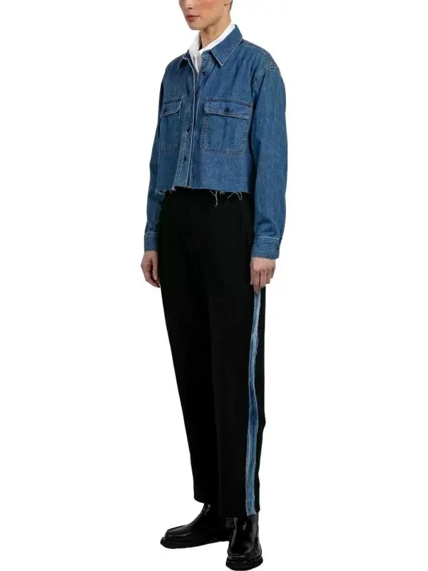 ASKK NY Crosby Houndstooth Panel Cropped Shirt - Blue