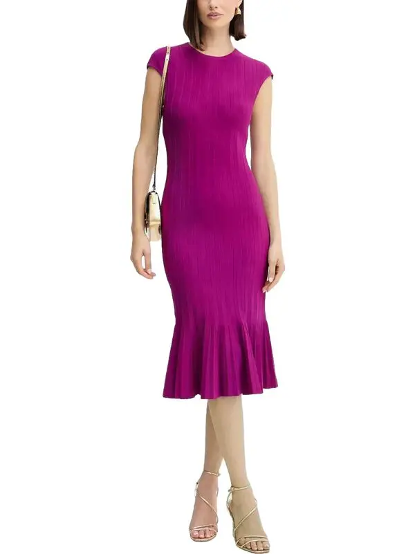 Herve Leger Bridget Ribbed Pleated Midi Dress - Purple