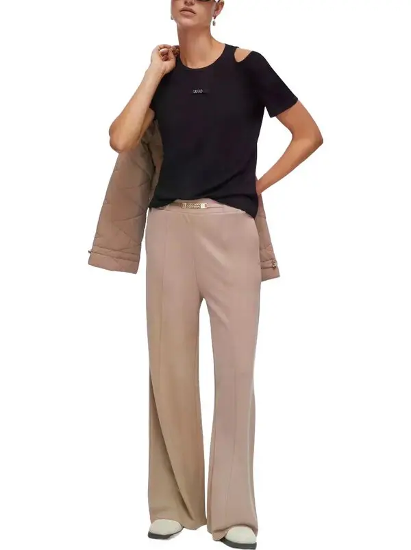Liu Jo Chain-detail Knitted Wide Leg Trousers - Neutrals