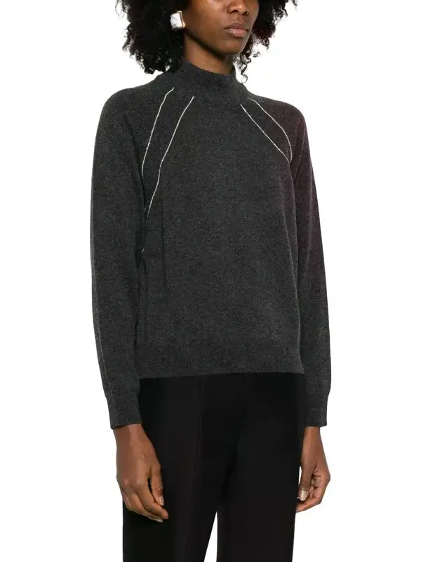 Peserico Bead-detailed Mock Neck Sweater - Grey