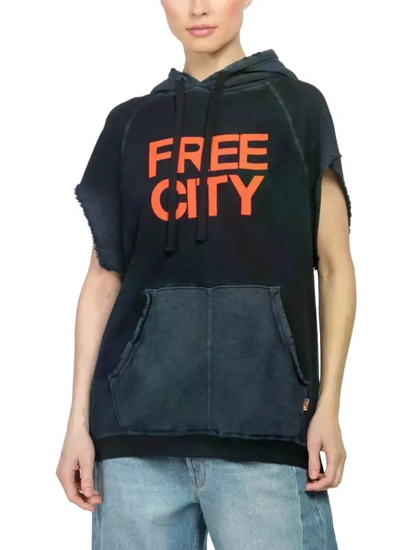 FREECITY Cutoff Superyumm Frayed Hooded Hoodie - Blue