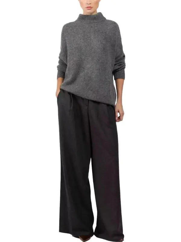 Dusan High-neck Ribbed Trim Sweater - Grey