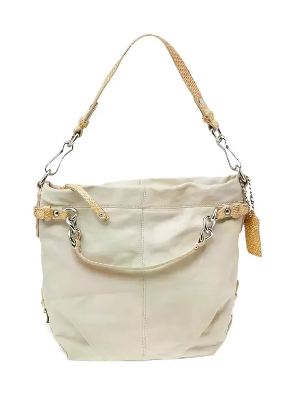 COACH VINTAGE Leather Shoulder Bag With Chain Detail - Neutrals