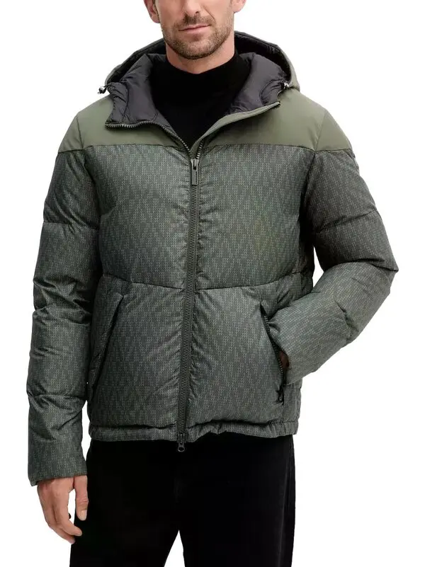 COLMAR Hooded Zip-up Padded Jacket With Logo Patch - Green