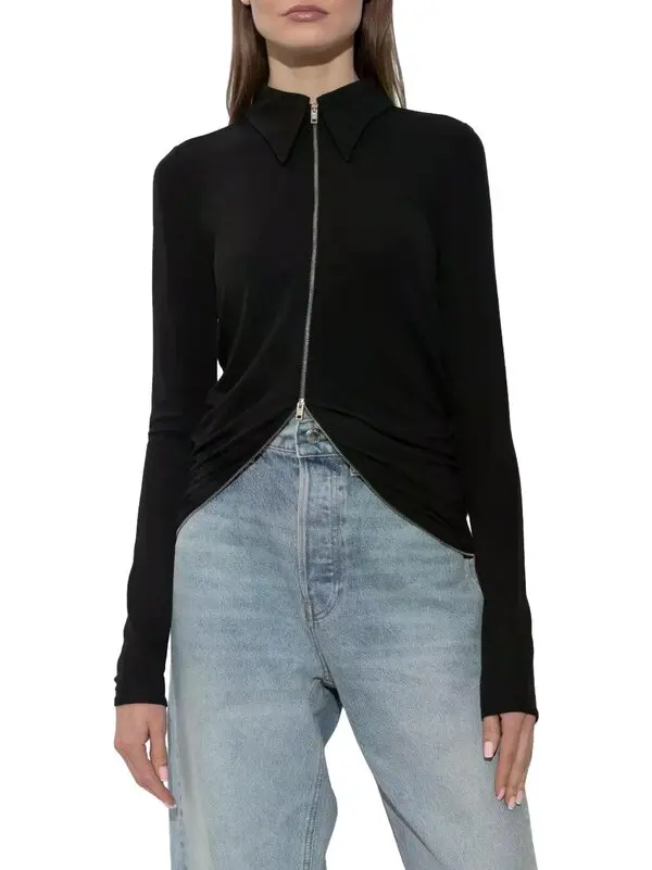 Alexander Wang Zip Front Draped Crepe Jersey Shirt - Black