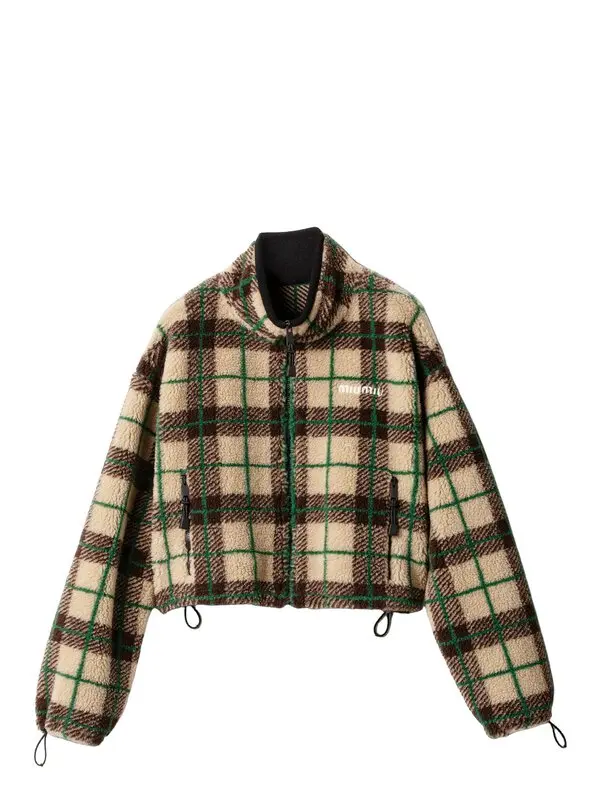 Miu Miu Checked Teddy Jacket With Zipper - Albino/cocoa
