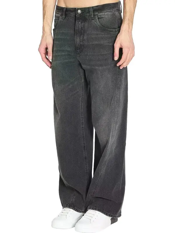 Dolce & Gabbana Logo Plaque Wide Leg Denim Jeans - Grey