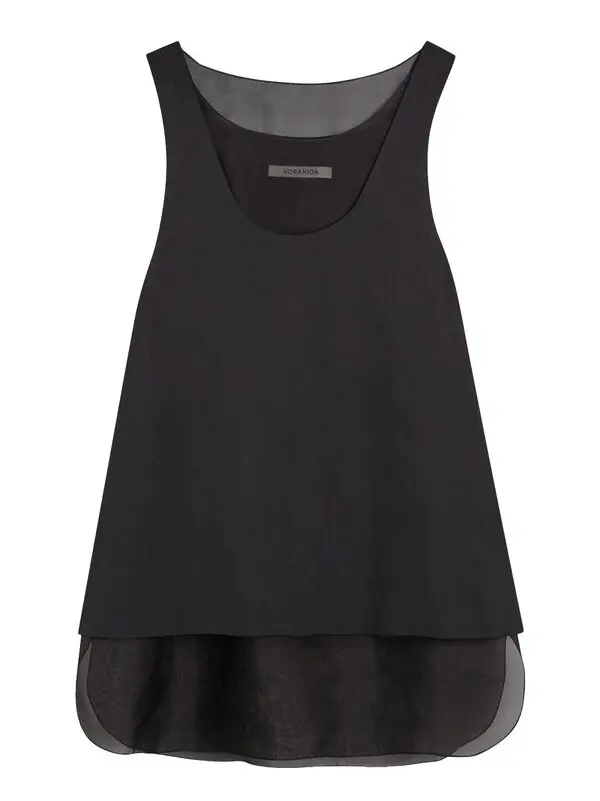 VORANIDA Layered Cotton-poplin And Silk Organza Top - Black