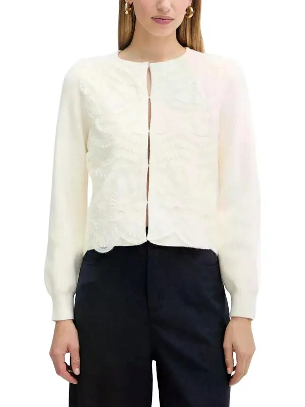 TWINSET Crew Neck Cardigan With Floral Appliqu - Neutrals