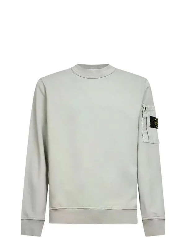 Stone Island Crew Neck Sweatshirt With Logo Patch Pocket - Grey