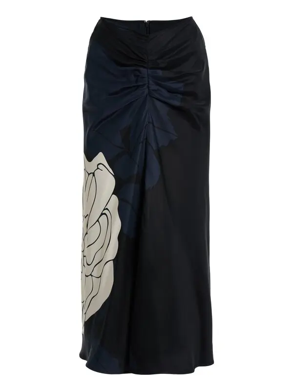 Victoria Beckham Rose Print Satin Midi Skirt - Multi