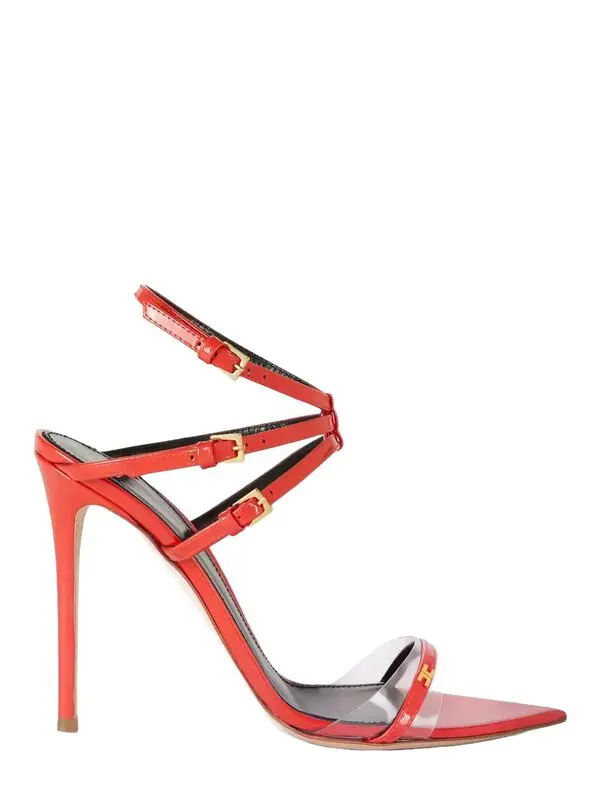 Elisabetta Franchi Stiletto Leather Sandals With Geometric Strapping - Red