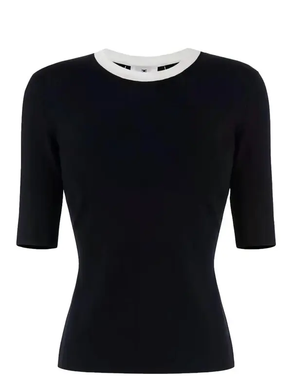 Elisabetta Franchi Knit Crew Neck Top With Contrast Trim And Open Back - Black