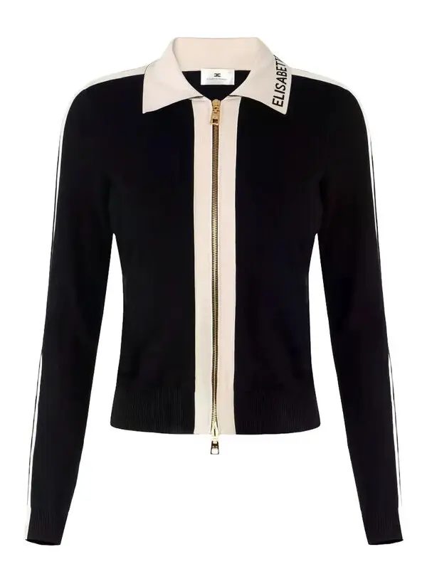 Elisabetta Franchi Logo Jacquard Collar Zip-up Cardigan - Black