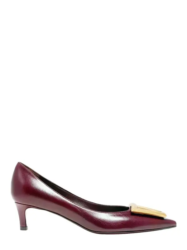 Roberto Festa Burgundy Leather Moon Heeled Pumps With Gold-tone Hardware - Red