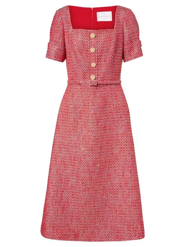 Carolina Herrera Cotton-blend Lame Tweed Midi Dress - Multicoloured