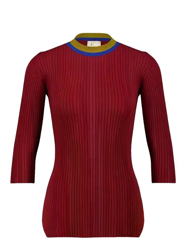 PAULA Ribbed Back-opening Jumper - Red