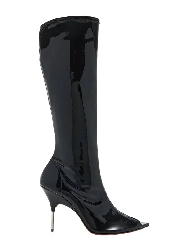 Amina Muaddi Bruna Latex Knee High Boots - Black