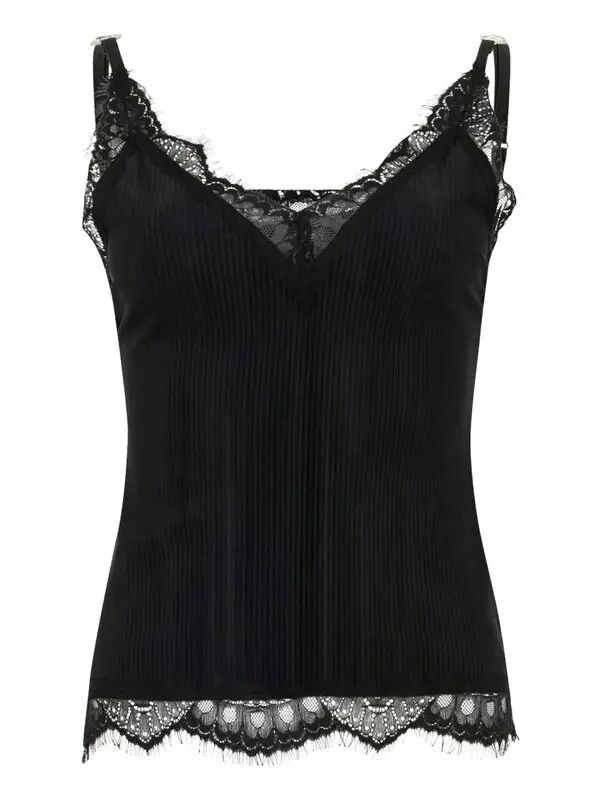 Philipp Plein Lace Ribbing V-neck Tank Top - Black